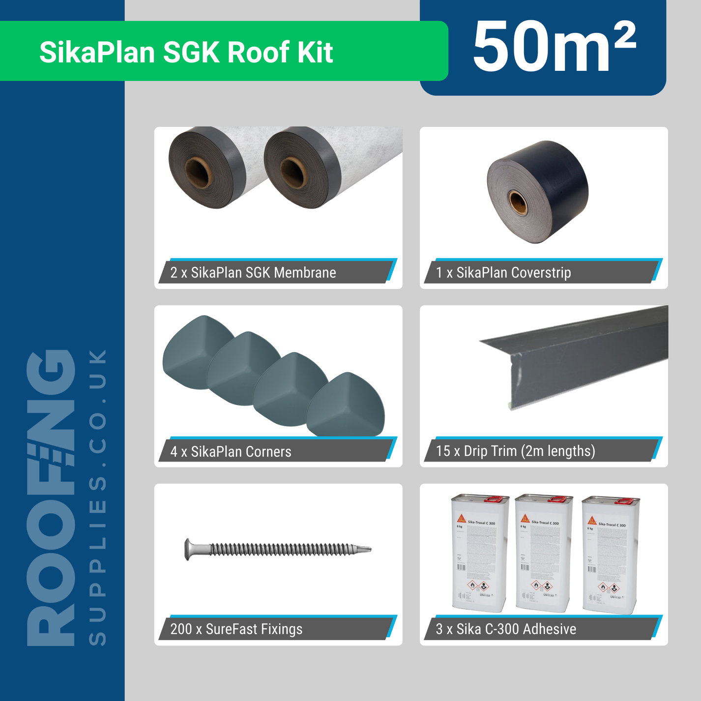 SikaPlan SGK Adhered Flat Roof Kit 50m² – RoofingSupplies.co.uk
